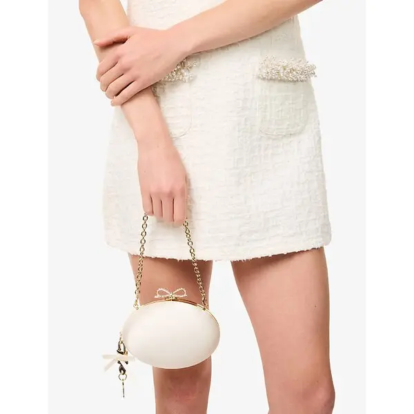 SELF-PORTRAIT Oval Bow Satin Clutch Bag - Cream