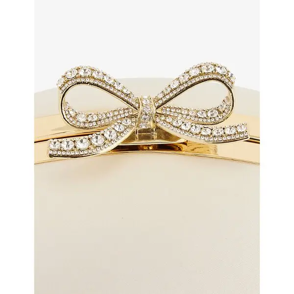 SELF-PORTRAIT Oval Bow Satin Clutch Bag - Cream