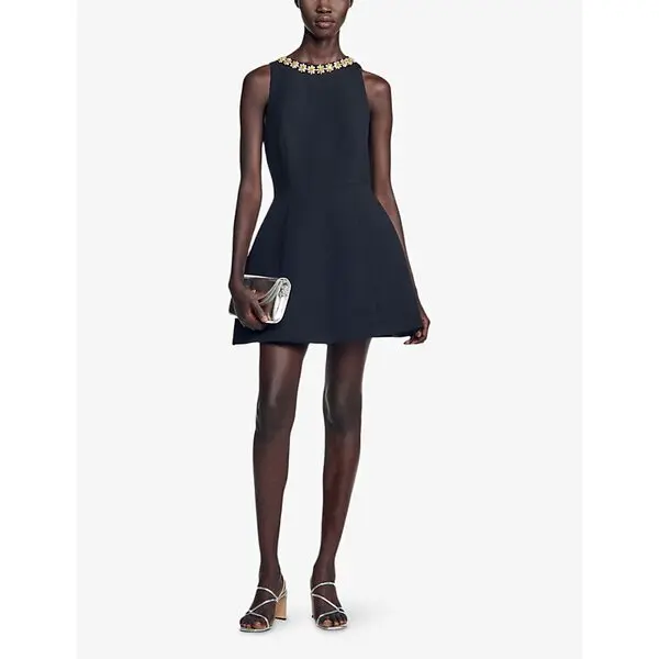 Sandro Sleeveless Jewel-embellished Woven Mini Dress
