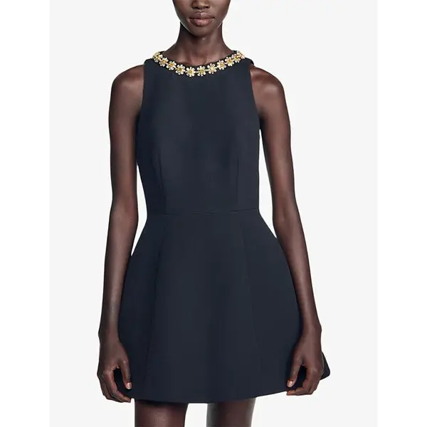 Sandro Sleeveless Jewel-embellished Woven Mini Dress