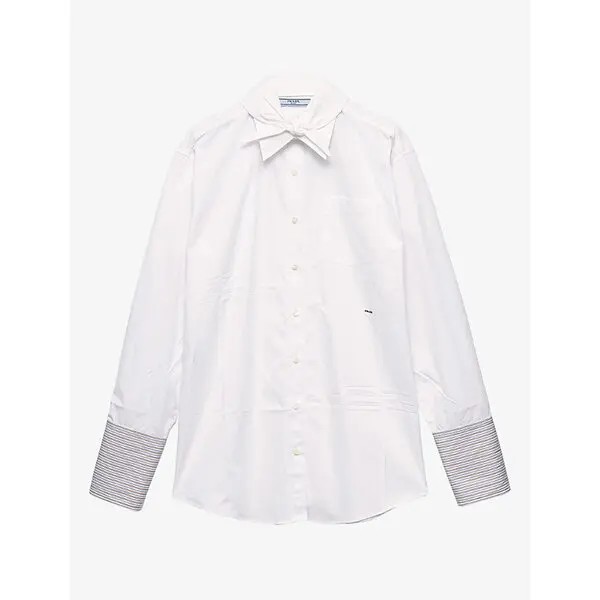 Prada Embroidered Logo Cotton Poplin Shirt