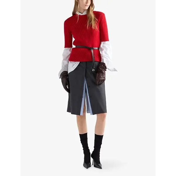 Prada Embroidered Logo Cotton Poplin Shirt