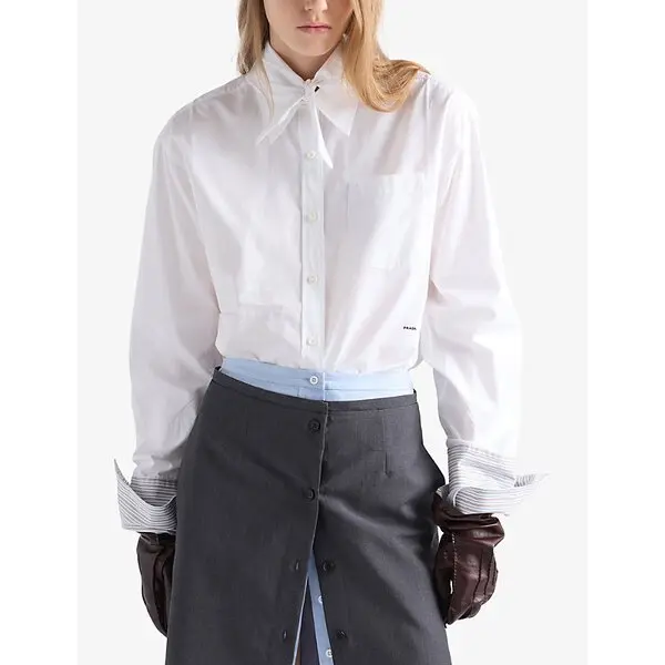 Prada Embroidered Logo Cotton Poplin Shirt