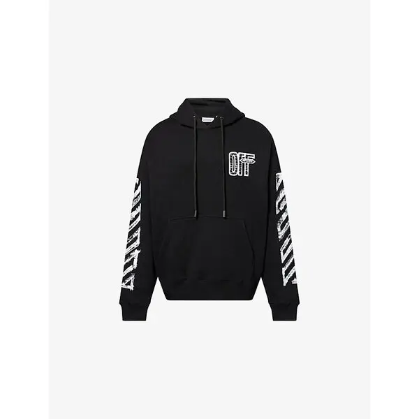 Off-White Motion-arrow Logo-print Cotton Hoody - Black