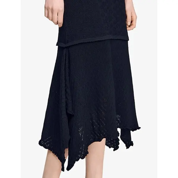 Sandro Asymmetric Pointelle Knit Maxi Dress