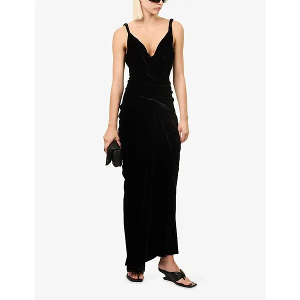 Rick Owens Strutter Cowl Neck Velvet Maxi Dress