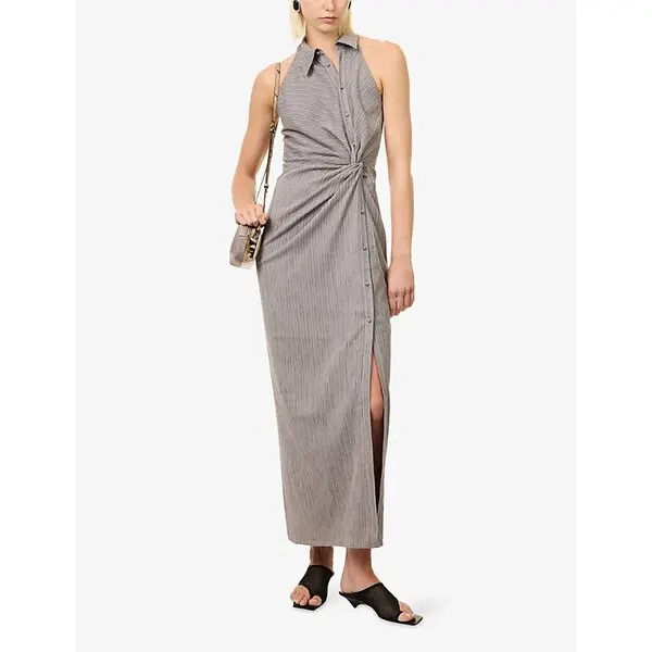 OUDE WAAG Cotton-blend Maxi Dress With Halterneck And Knot Detail