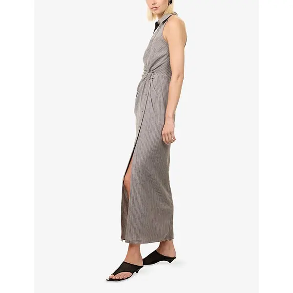 OUDE WAAG Cotton-blend Maxi Dress With Halterneck And Knot Detail