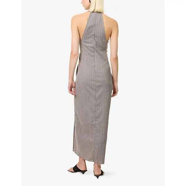OUDE WAAG Cotton-blend Maxi Dress With Halterneck And Knot Detail
