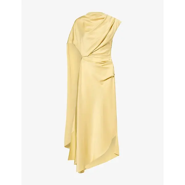 DE LA VALI Lunessa Draped Satin Midi Dress