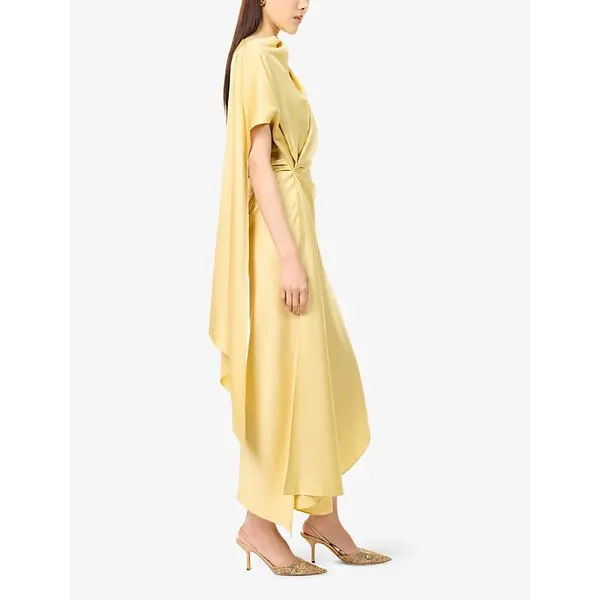 DE LA VALI Lunessa Draped Satin Midi Dress
