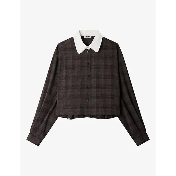 Sandro Checked Woven Shirt With Contrast Collar