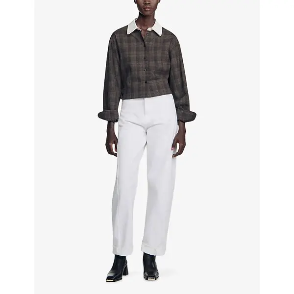 Sandro Checked Woven Shirt With Contrast Collar