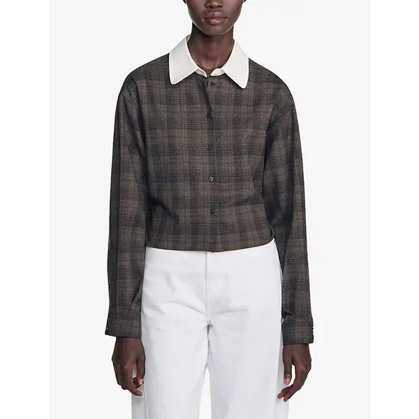 Sandro Checked Woven Shirt With Contrast Collar