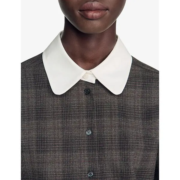 Sandro Checked Woven Shirt With Contrast Collar