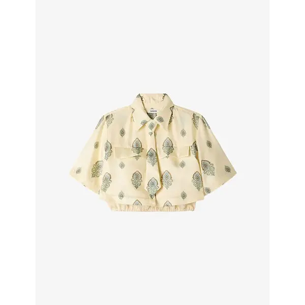 Sandro Paisley Cropped Satin Shirt With Short Sleeves And Chest Pockets