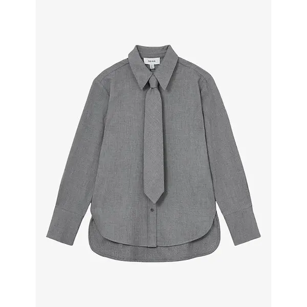 REISS Rosaria Neck-tie Stretch-woven Shirt