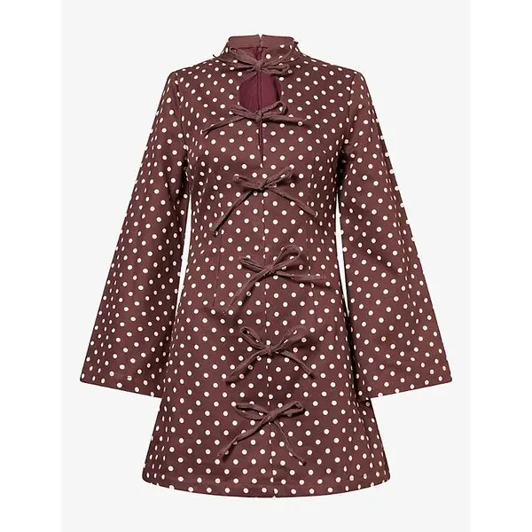 SISTER JANE Arles Dot-print Cotton Mini Dress - Chocolate Brown