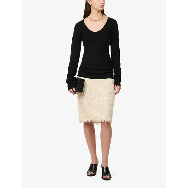 TOTEME Feathered Jersey Midi Skirt - Eggshell