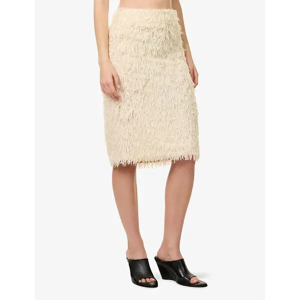 TOTEME Feathered Jersey Midi Skirt - Eggshell