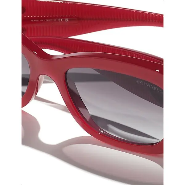 Chanel Rectangular Frame Acetate Sunglasses - Red