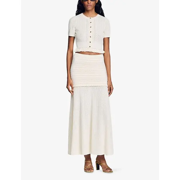 Sandro Pointelle Knit Maxi Skirt