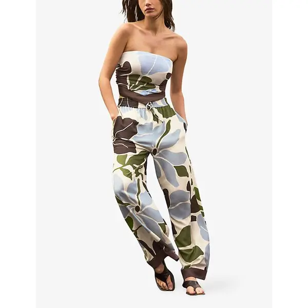 RO&ZO Capri Floral-print Linen-blend Trousers