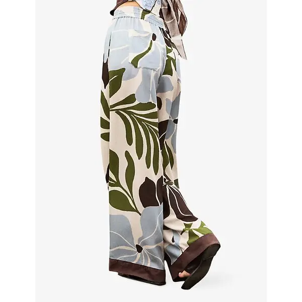 RO&ZO Capri Floral-print Linen-blend Trousers