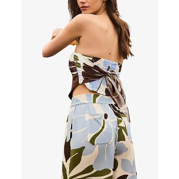 RO&ZO Capri Floral-print Linen-blend Trousers