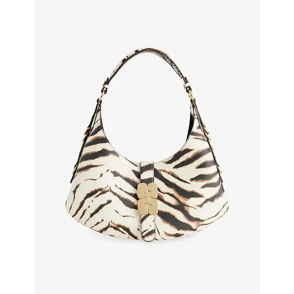 GANNI Kat Zebra Small Faux-leather Shoulder Bag - Egret