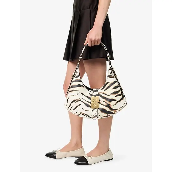 GANNI Kat Zebra Small Faux-leather Shoulder Bag - Egret