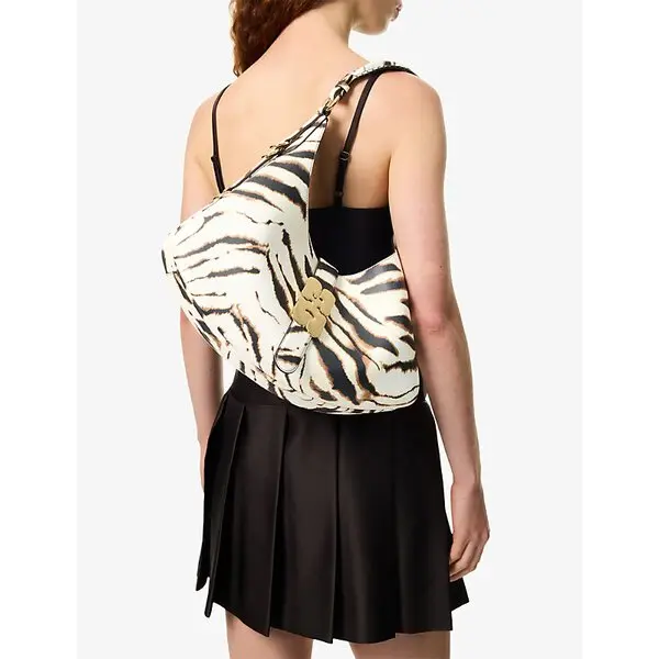 GANNI Kat Zebra Small Faux-leather Shoulder Bag - Egret