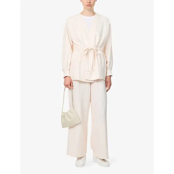 KAYANEE Linen-blend Wrap-front Top