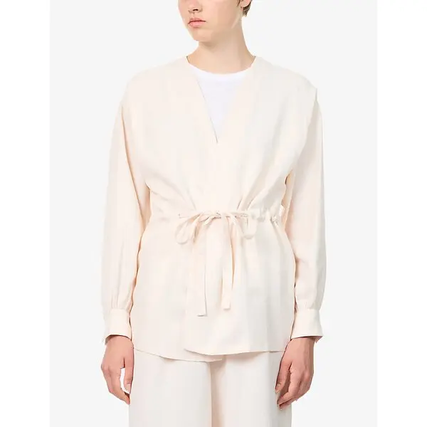 KAYANEE Linen-blend Wrap-front Top