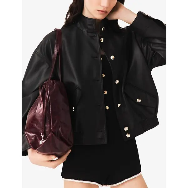 Maje High-neck Relaxed-fit Leather Jacket