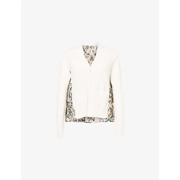 Sacai Floral-panel Knitted Cardigan