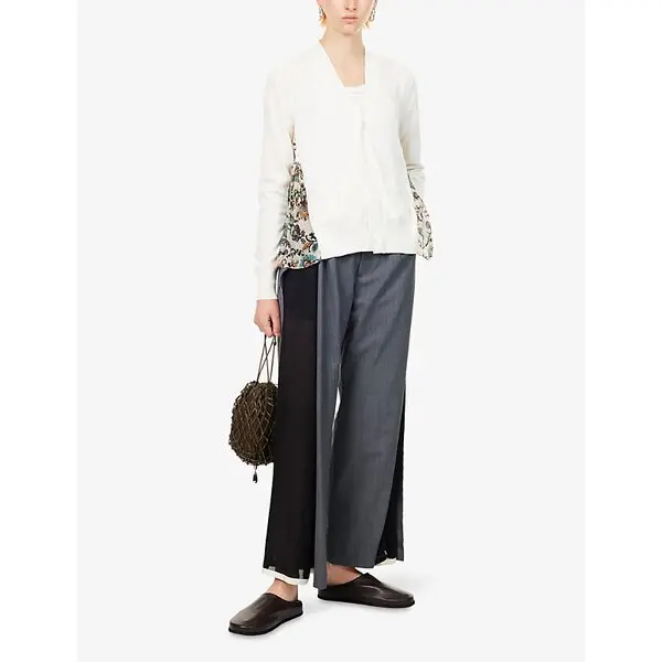 Sacai Floral-panel Knitted Cardigan
