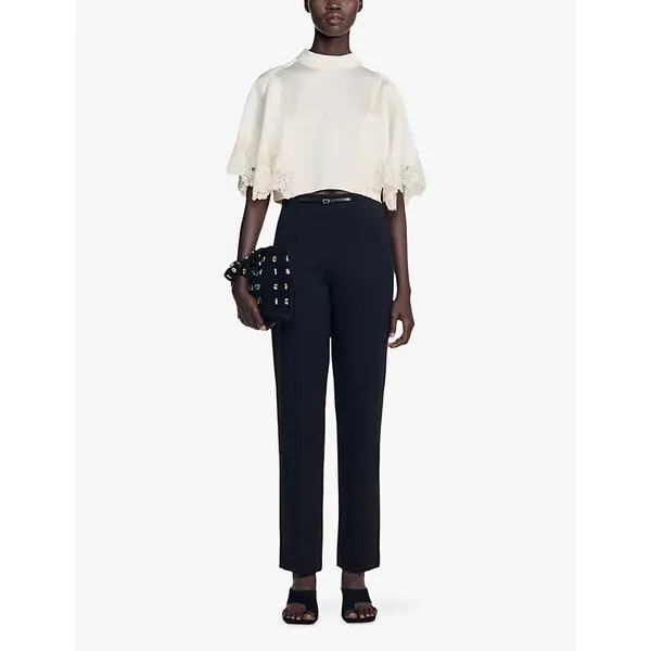 Sandro High-rise Straight-leg Stretch-woven Trousers