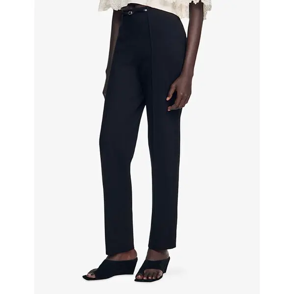 Sandro High-rise Straight-leg Stretch-woven Trousers