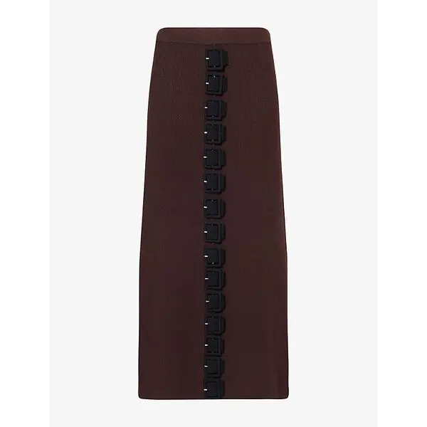 ZANKOV Wool Midi Skirt With Buckle Embellishment