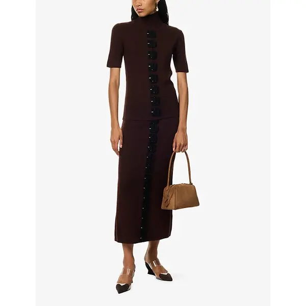ZANKOV Wool Midi Skirt With Buckle Embellishment