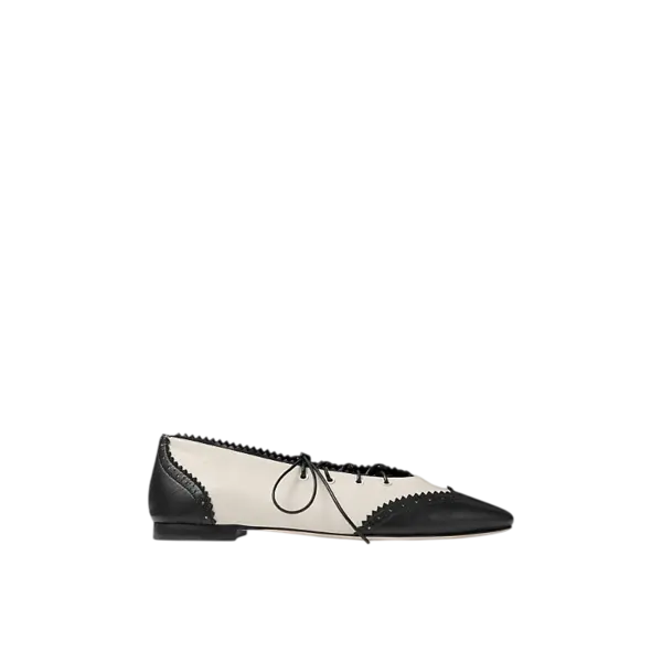 JIMMY CHOO Margot Lace-up Dual-tone Leather Ballet Flats - Black/bone