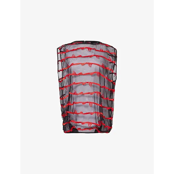 Simone Rocha Embroidered Boxy-fit Mesh Smock Top