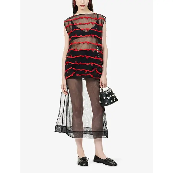 Simone Rocha Embroidered Boxy-fit Mesh Smock Top