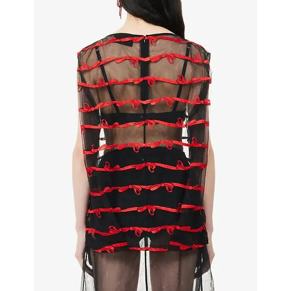 Simone Rocha Embroidered Boxy-fit Mesh Smock Top