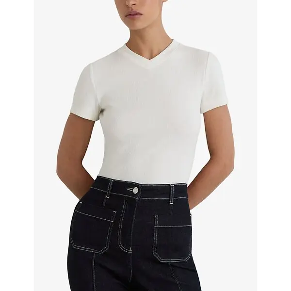 REISS Addison V-neck Stretch-cotton T-shirt