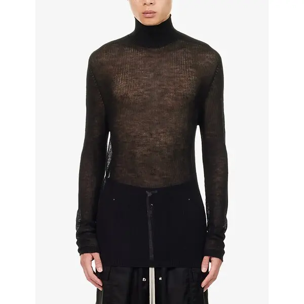 Rick Owens Sheer Ribbed Cashmere Turtle Neck Jumper
