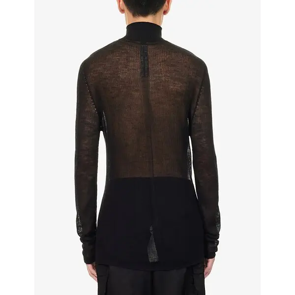 Rick Owens Sheer Ribbed Cashmere Turtle Neck Jumper