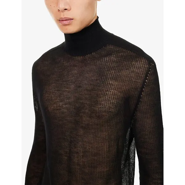 Rick Owens Sheer Ribbed Cashmere Turtle Neck Jumper