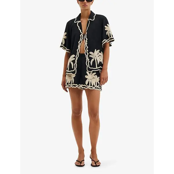 MALINA Armida Palm-embroidered Linen-blend Shirt